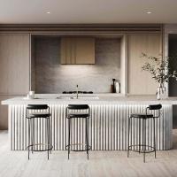 China Custom Modern White PVC Wood Kitchen Island Cabinet Set with Glass Doors MDF Carcase for Villa Project for sale