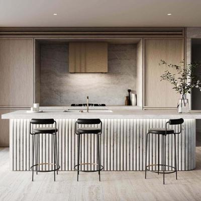 China Custom Modern White PVC Wood Kitchen Island Cabinet Set with Glass Doors MDF Carcase for Villa Project for sale