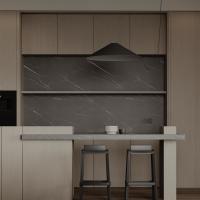 China Modern PET Laminate Glossy Kitchen Cabinets MDF Lacquered Glass Island Set with Faucet 18mm for sale