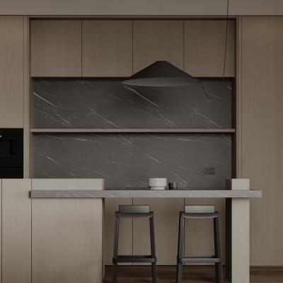 China Modern PET Laminate Glossy Kitchen Cabinets MDF Lacquered Glass Island Set with Faucet 18mm for sale