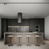 China Custom Gold PET Island Kitchen Cabinet Modular Set with MDF Core and Soft Close Hinges for sale