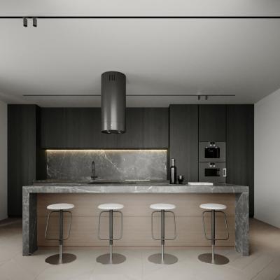 China Custom Gold PET Island Kitchen Cabinet Modular Set with MDF Core and Soft Close Hinges for sale