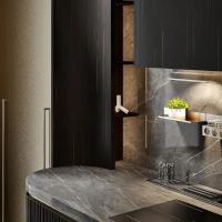 China Premium Semi-Gloss Grey Baked Lacquer L-Shaped MDF Kitchen Cabinet for Villa Projects for sale
