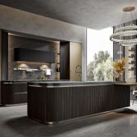 China Villas Project Premium Semi-Gloss Grey Bake Lacquer L-Shaped MDF Kitchen Cabinet for sale