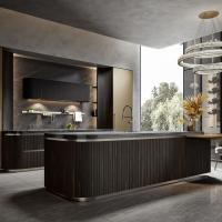 China Premium Semi-Gloss Grey Baked Lacquer L-Shaped MDF Kitchen Cabinet for Villa Projects for sale