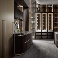 China Premium Semi-Gloss Grey Baked Lacquer L-Shaped MDF Kitchen Cabinet for Villa Projects for sale