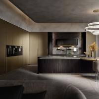China Premium Semi-Gloss Grey Baked Lacquer L-Shaped MDF Kitchen Cabinet for Villa Projects for sale