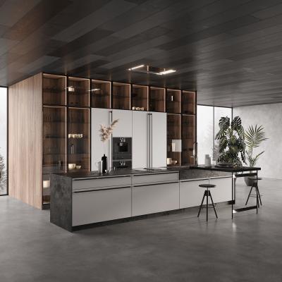 China Customized European Style Luxury Stainless Steel Kitchen Cabinets 304 Fireproof Waterproof for sale