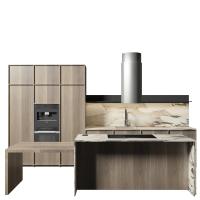 China Custom Luxury Hotel Kitchen Hanging Cupboard Cabinets with 20mm Quartz Countertop Island for sale