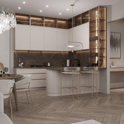 China Custom Wood Veneer Kitchen Cabinets with Pantry 18mm Moisture Resistant Board Australia for sale