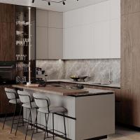 China Custom Color Solid Wood Veneer Flat Panel Kitchen Cabinets with Island Swashed Oak 18mm for sale