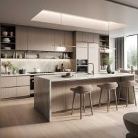 China Custom Color Solid Wood Veneer Flat Panel Kitchen Cabinets with Island Swashed Oak 18mm for sale
