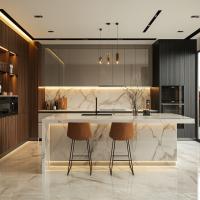 China Custom Color Solid Wood Veneer Flat Panel Kitchen Cabinets with Island Swashed Oak 18mm for sale