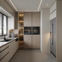 China Aluminum European Style Kitchen Cabinet Set with Solid Wood Doors Customizable L Shape for sale