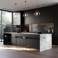China Custom Solid Wood Kitchen Cabinets Luxury Ash Wood Design with Soft-Close Hinges & Quartz Countertop for sale