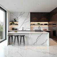 China Custom Solid Ash Wood Kitchen Cabinets with Soft-Close Hinges and Quartz Countertop 18mm for sale
