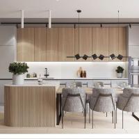 China MDF Modular Modern Kitchen Cabinet 16mm Panel Soft Close Hinge Custom Color for sale