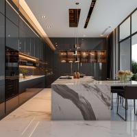 China Luxury Custom Kitchen Cabinet with Island 18mm Panel Modern Cupboard Design China Manufacturer for sale