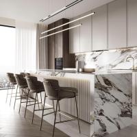 China Modern MDF Plywood Kitchen Cabinets Modular Design 18mm Door Panel 550mm Depth for sale