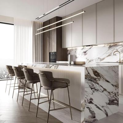 China Modern MDF Plywood Kitchen Cabinets Modular Design 18mm Door Panel 550mm Depth for sale
