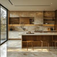 China Modern MDF Plywood Kitchen Cabinets Modular Design 18mm Door Panel 550mm Depth for sale