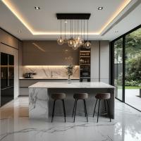 China Modern MDF Plywood Kitchen Cabinets Modular Design 18mm Door Panel 550mm Depth for sale
