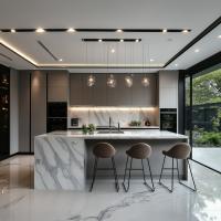 China Modern MDF Plywood Kitchen Cabinets Modular Design 18mm Door Panel 550mm Depth for sale