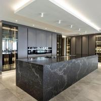 China Modern Luxury Stainless Steel Kitchen Island with Sink and Cabinet French Scandinavian Design 18mm MDF for sale