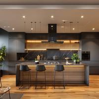 China Modern Solid Wood Kitchen Cabinets with Stainless Steel Frame and Granite Countertop 304 Grade for sale