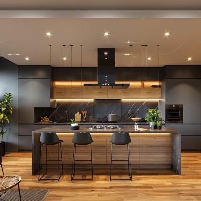 China Modern Solid Wood Kitchen Cabinets with Stainless Steel Frame and Granite Countertop 304 Grade for sale