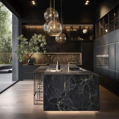 China Custom Solid Wood Kitchen Cabinets with Stainless Steel Carcass 304 Quartz Countertop for Apartment 1.8m to 3.5m for sale