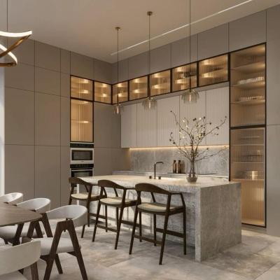 China European Frameless Modular Kitchen Cabinets High Gloss Black 18mm MDF Soft Closing Drawers for sale