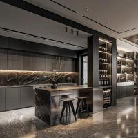 China Custom Modular Kitchen Cabinets MDF Wall Island Base with Glass Acrylic Marble Laminate Backsplash for sale