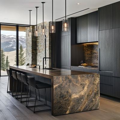 China Custom Modern Minimalist Kitchen Cabinets 304 Stainless Steel Carcase Solid Wood Island Granite Countertop Including Sink for sale