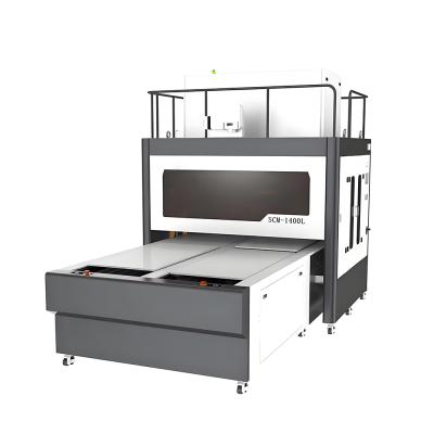 China Dynamic Focus SCM1400L 3D Laser Engraving Machine for Denim Leather-Four 1300*600mm Exchange Tables AI/BMP Format-for Cloth for sale