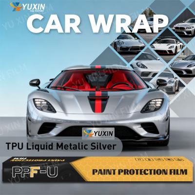 China TPU Liquid Metallic Silver Grey Car Wrap Film Self Healing PPF Paint Protection 1.52m x 18m for sale