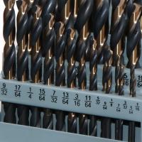 China 29 Piece Twist Drill Bit Set – HSS M2, Black Gold Coated, Fractional Sizes 1/16–1/2 Inch with Metal Index Case for sale