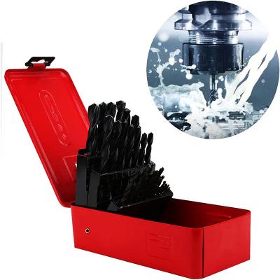 China 25Pc Industrial Diamond Drill Bit 4241 High Speed Half Ground Jobber Black Finish for sale