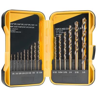 China M35 Cobalt Drill Bit Set Hss 15pcs Precision Drilling For Auto MRO & HVAC Use for sale