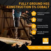China M35 Cobalt Drill Bit Set Hss 15pcs Precision Drilling For Auto MRO & HVAC Use for sale