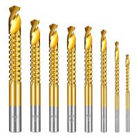 China 8 Pack Titanium Coated HSS Twist Drill Bits 3-10mm Serrated Side Cutting Spiral Saw Drill Bit Woodworking Tools Grooving Cutting Hole Holesaw Tool for sale