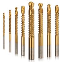 China 8 Pack Titanium Coated HSS Twist Drill Bits 3-10mm Serrated Side Cutting Spiral Saw Drill Bit Woodworking Tools Grooving Cutting Hole Holesaw Tool for sale