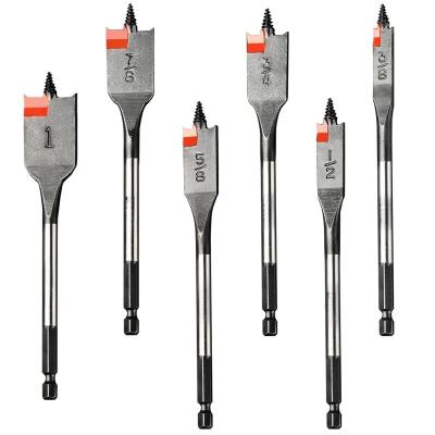 China 6pcs Wood Drill Bit High Speed Flat  Long Drill Bits For Wood 3/8in - 1in for sale