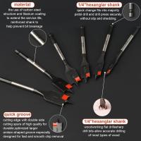 China 6pcs Wood Drill Bit High Speed Flat  Long Drill Bits For Wood 3/8in - 1in for sale