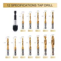 China Industrial 13-Piece Drill Tap Combo Set | Titanium Coated High Speed Steel | One-Step Drilling & Tapping Kit with Quick Change Shank for sale