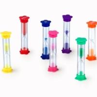 China Colorful Plastic Hourglass Timer Flower Shape Base Sand Timer For Kids Education for sale