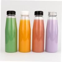 China 12 Oz Round Juice Bottles Plastic OEM Logo Screen Printing With Caps for sale