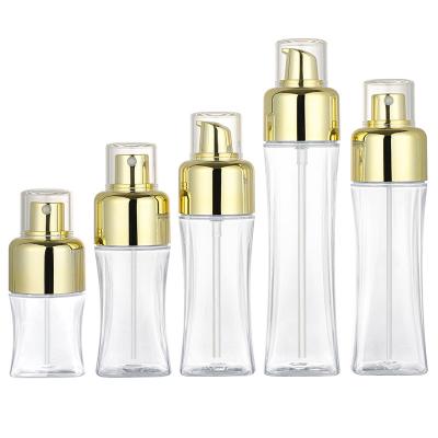 China 50ml 150ml Plastic Cosmetic Spray Bottle Golden Press Fine Mist Pump Sprayer for sale