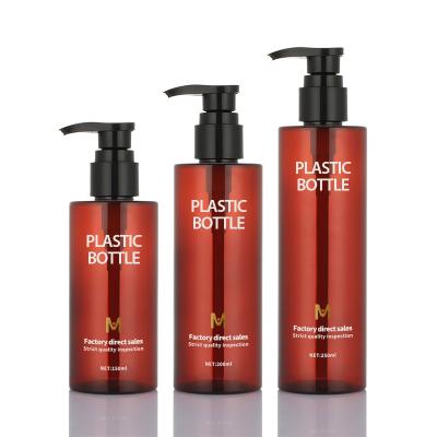 China Round Amber Shampoo Bottle Pump Sprayer 150ml 200ml 250ml For Shower Gel for sale