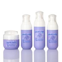China Empty Custom Purple Hair Care Spray Plastic Cosmetic Packaging Bottle And Jars Sets for sale